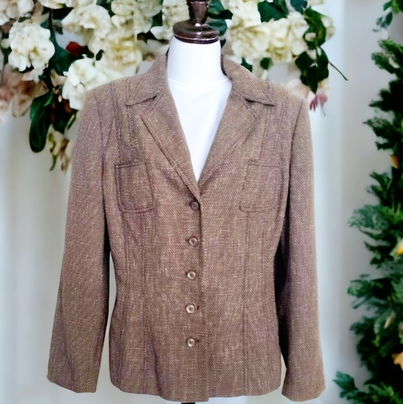 Dress Barn | Jackets & Coats | Dress Barn Brown Blazer Buttons Tweed ...